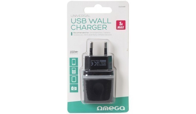 Omega USB charger 1000mA, black (43137) - USB chargers - Photopoint