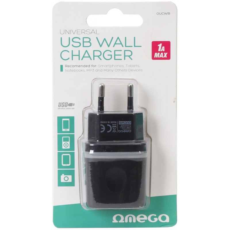 Omega USB charger 1000mA, black (43137) - USB chargers - Photopoint