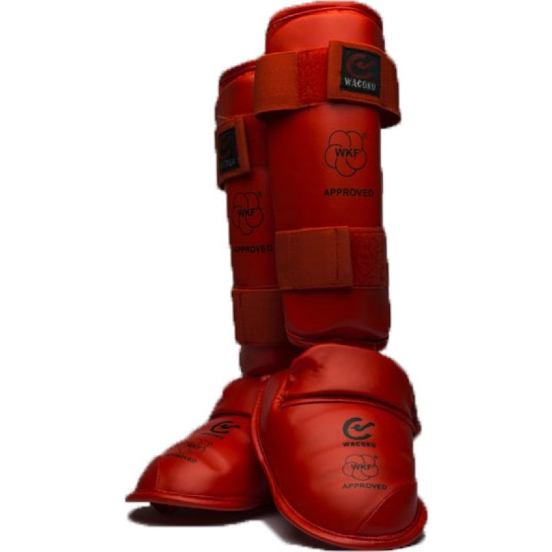 Karate shin-foot protector Matsuru, velcro closure, approved WKF L red ...