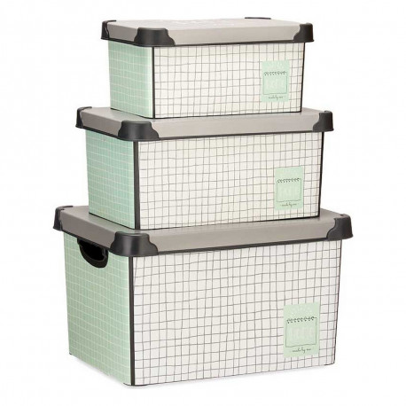 Set of Stackable Organising Boxes Home 3 Pieces Plastic - Storage boxes ...