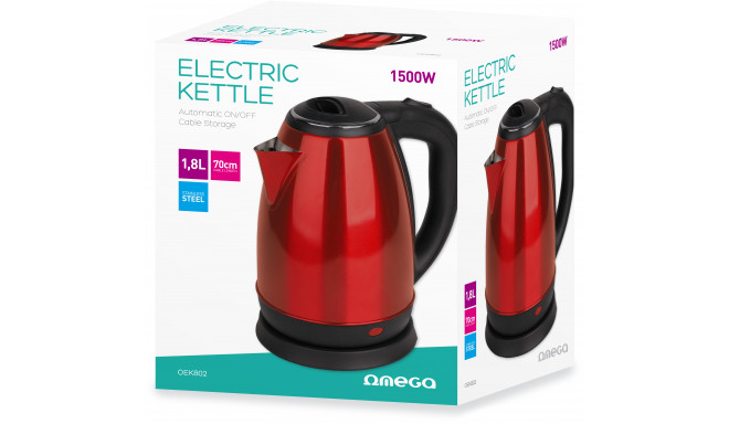 Omega kettle OEK802 1.8l 1500W, red - Kettles - Photopoint