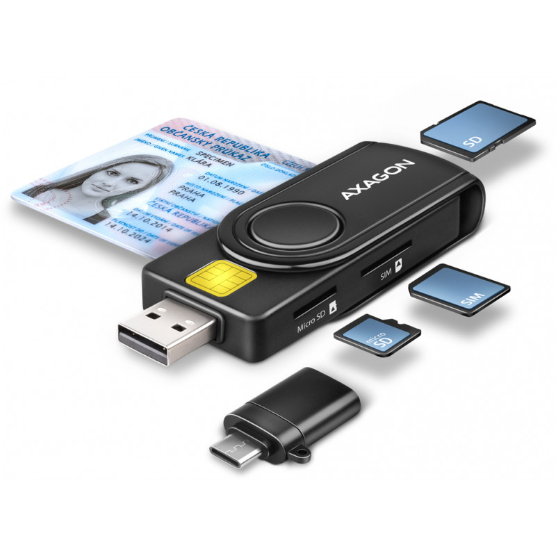 Axagon smart card reader + USB-C adapter CRE-SMP2A - Smartcard readers ...