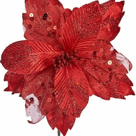 Decorative Flower 25 cm Cloth Red Plastic (12 Units) - Christmas decor ...