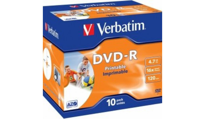 Verbatim Blank DVD-R AZO 4.7GB 16x Printable, ID Branded,10 Pack Jewel ...
