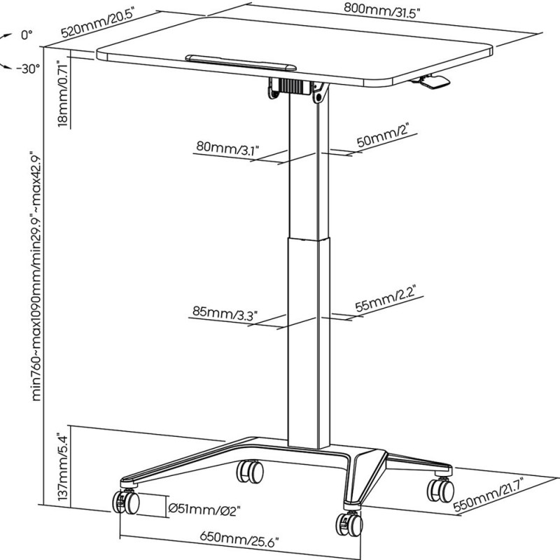 Maclean MC-453 W Mobile Laptop Desk with Pneumatic Height Adjustment ...