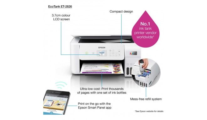 "T Epson EcoTank ET-2826 Tintenstrahldrucker 3in1 A4 WLAN WiFi Weiss ...
