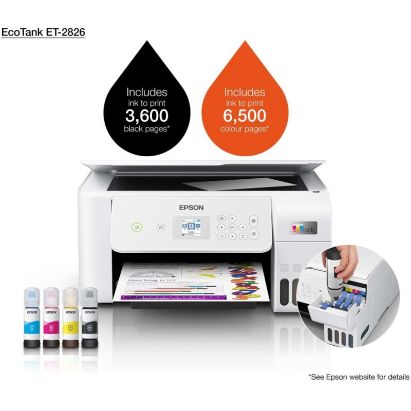 "T Epson EcoTank ET-2826 Tintenstrahldrucker 3in1 A4 WLAN WiFi Weiss ...