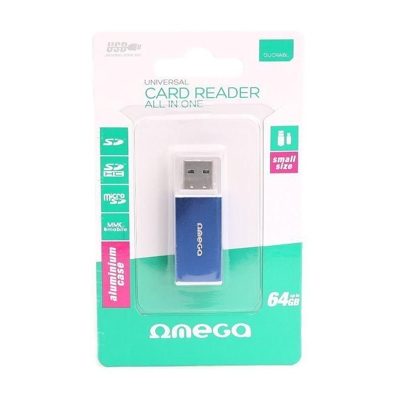 Omega card reader OUCRABL, blue (42025) - Memory card readers - Nordic ...